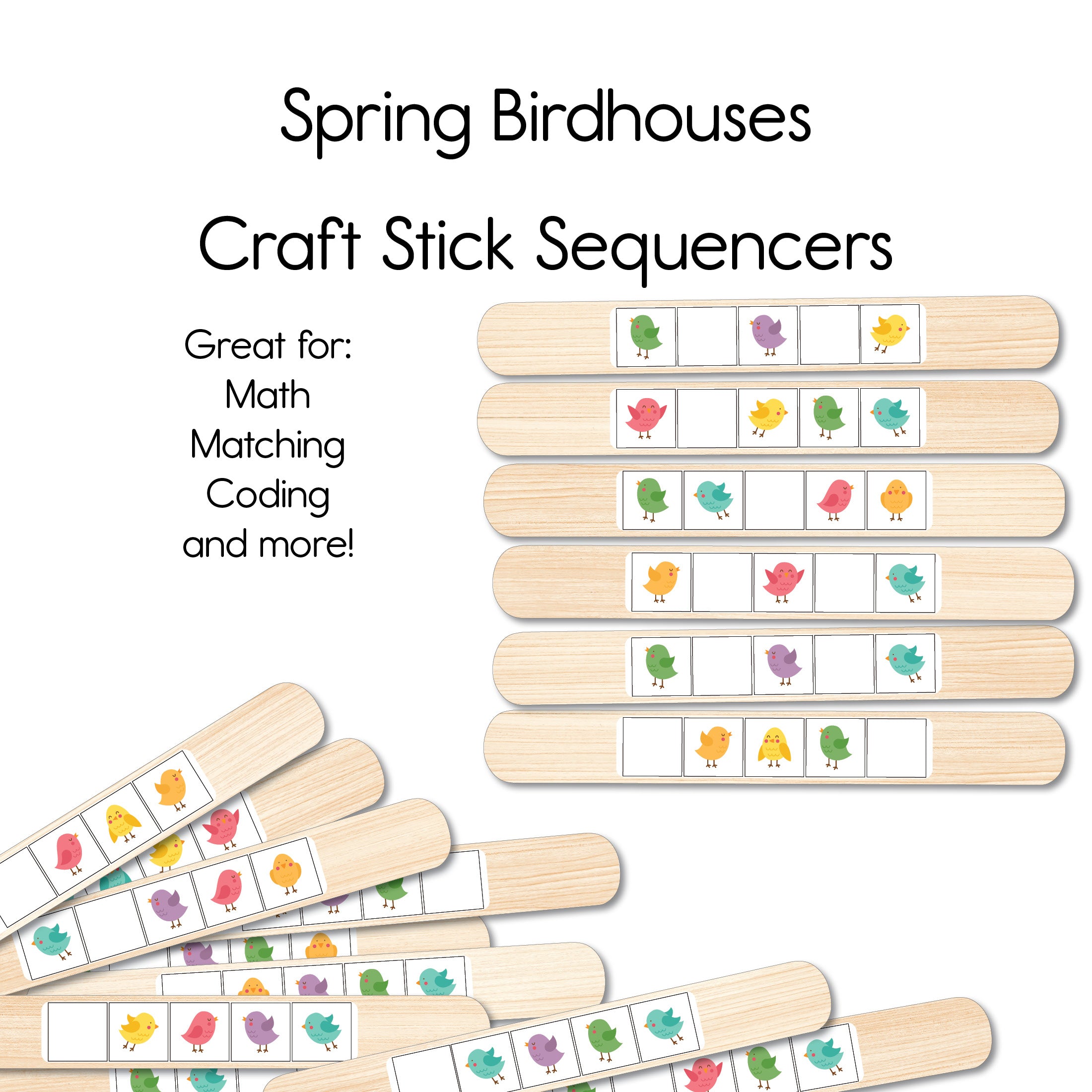 Spring Birdhouses - Craft Stick Covers and Toppers – Practically Playing