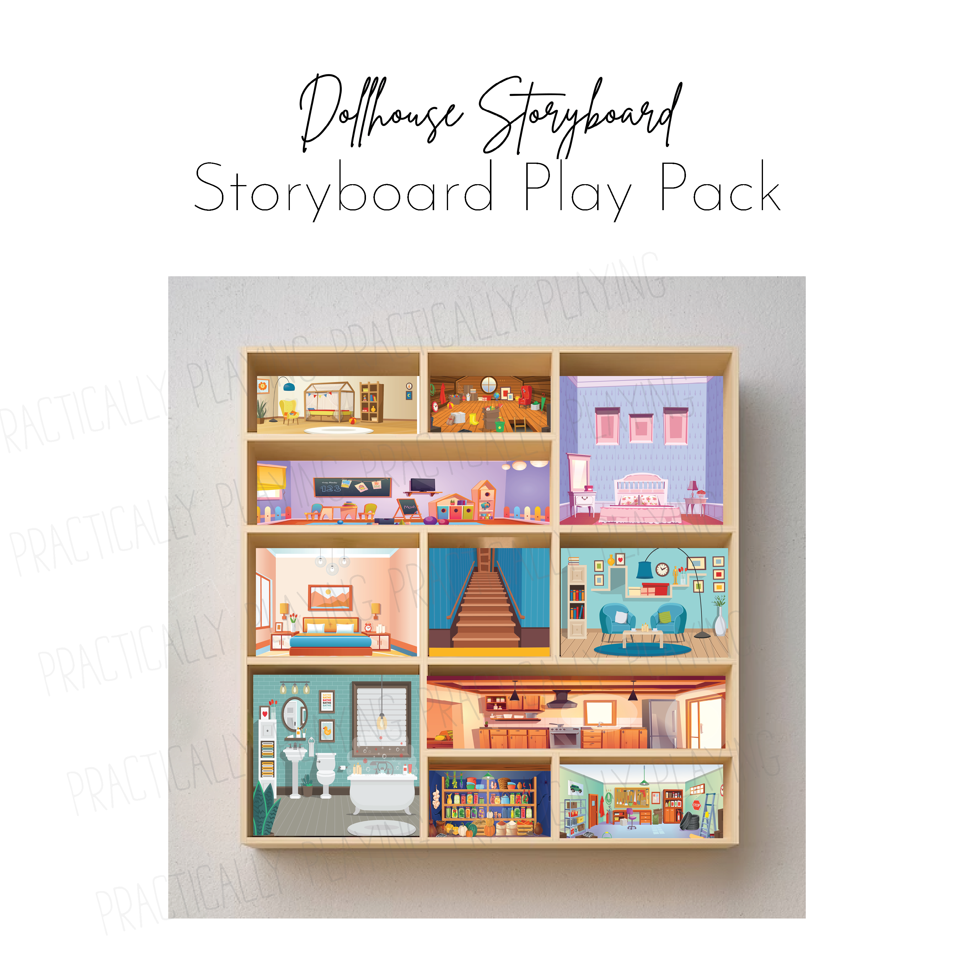 Dollhouse Story Board Shelf with Wrappables – Practically Playing