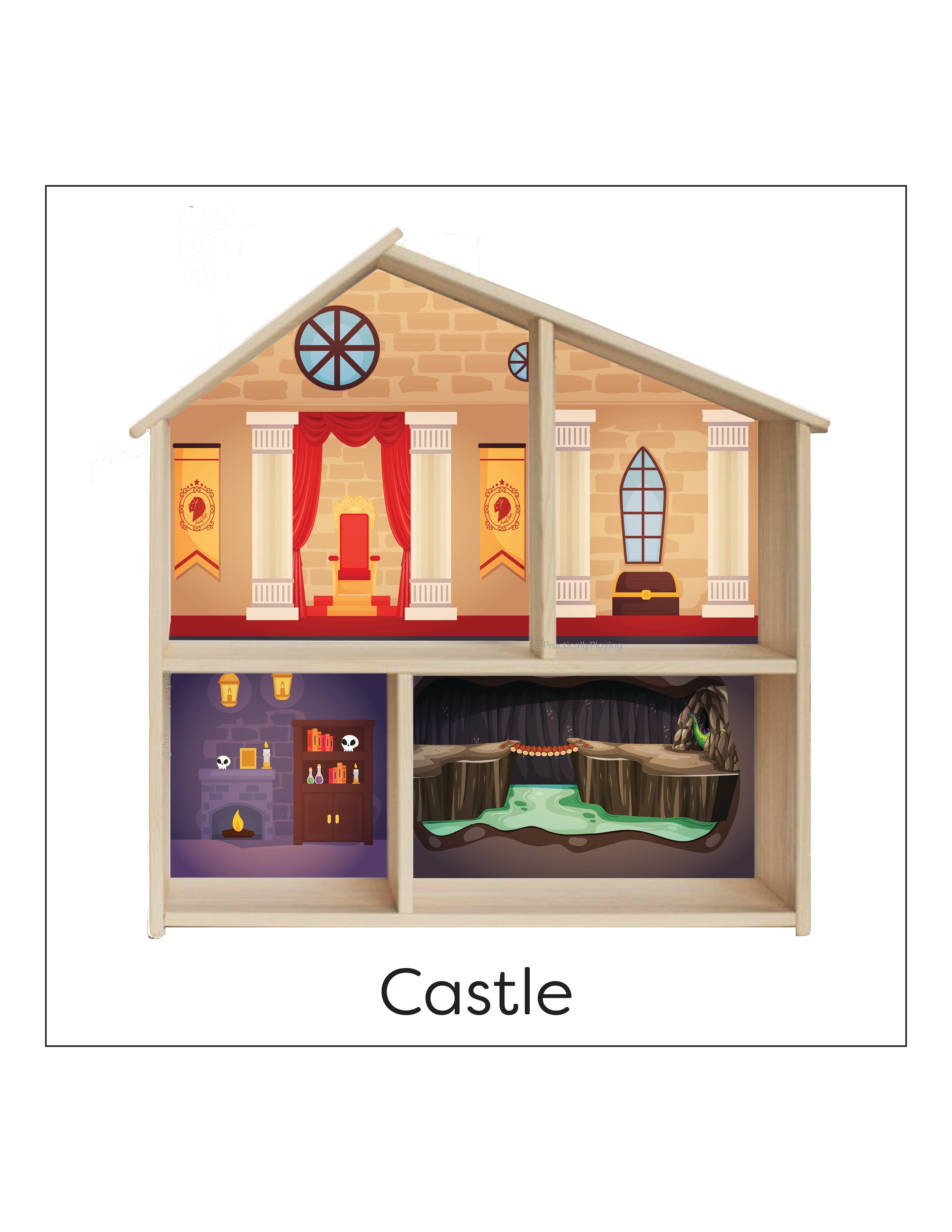 Castle with Dragon's Lair Flisat Dollhouse Printable Insert – Practically Playing