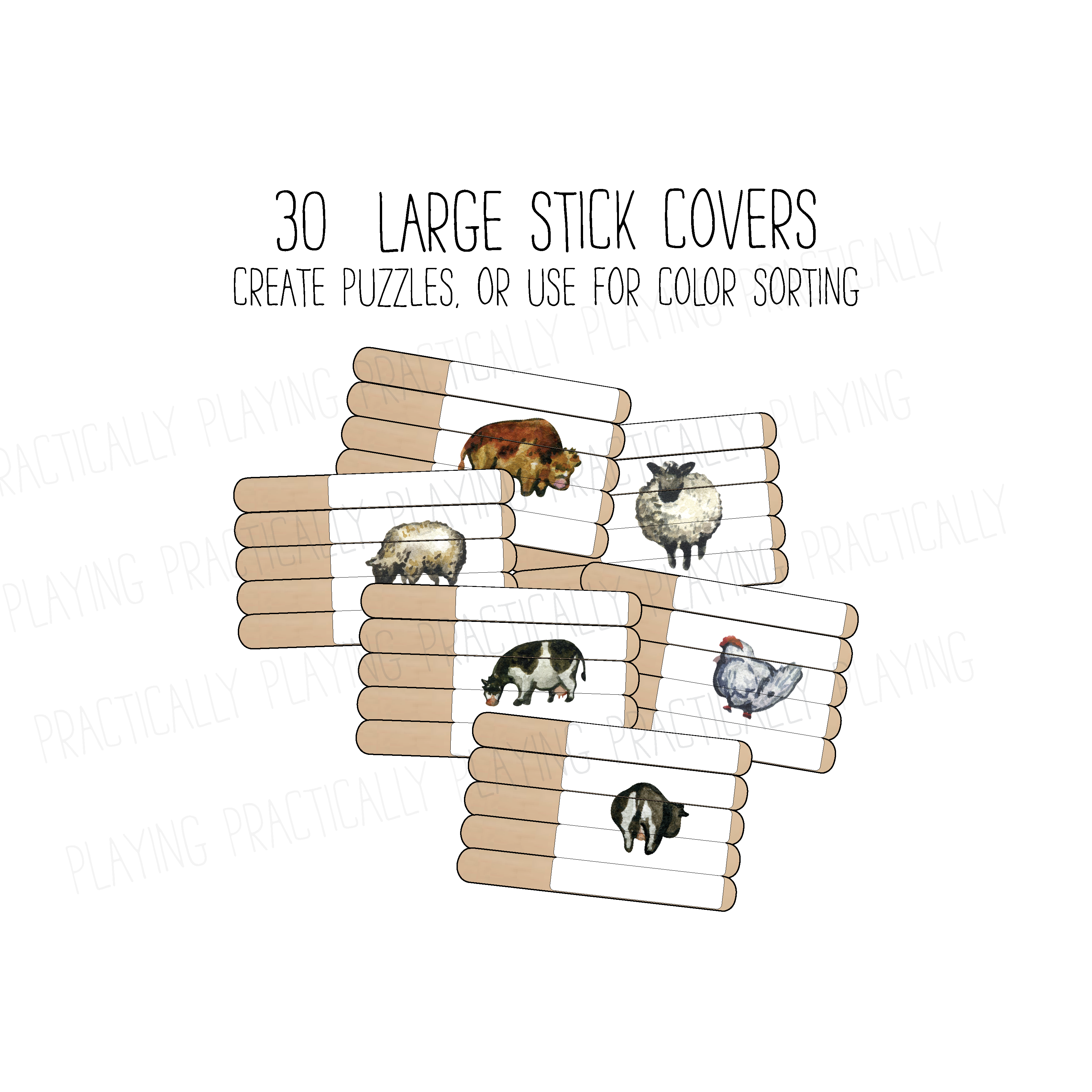 Watercolor Farm Craft Stick Covers and Toppers – Practically Playing