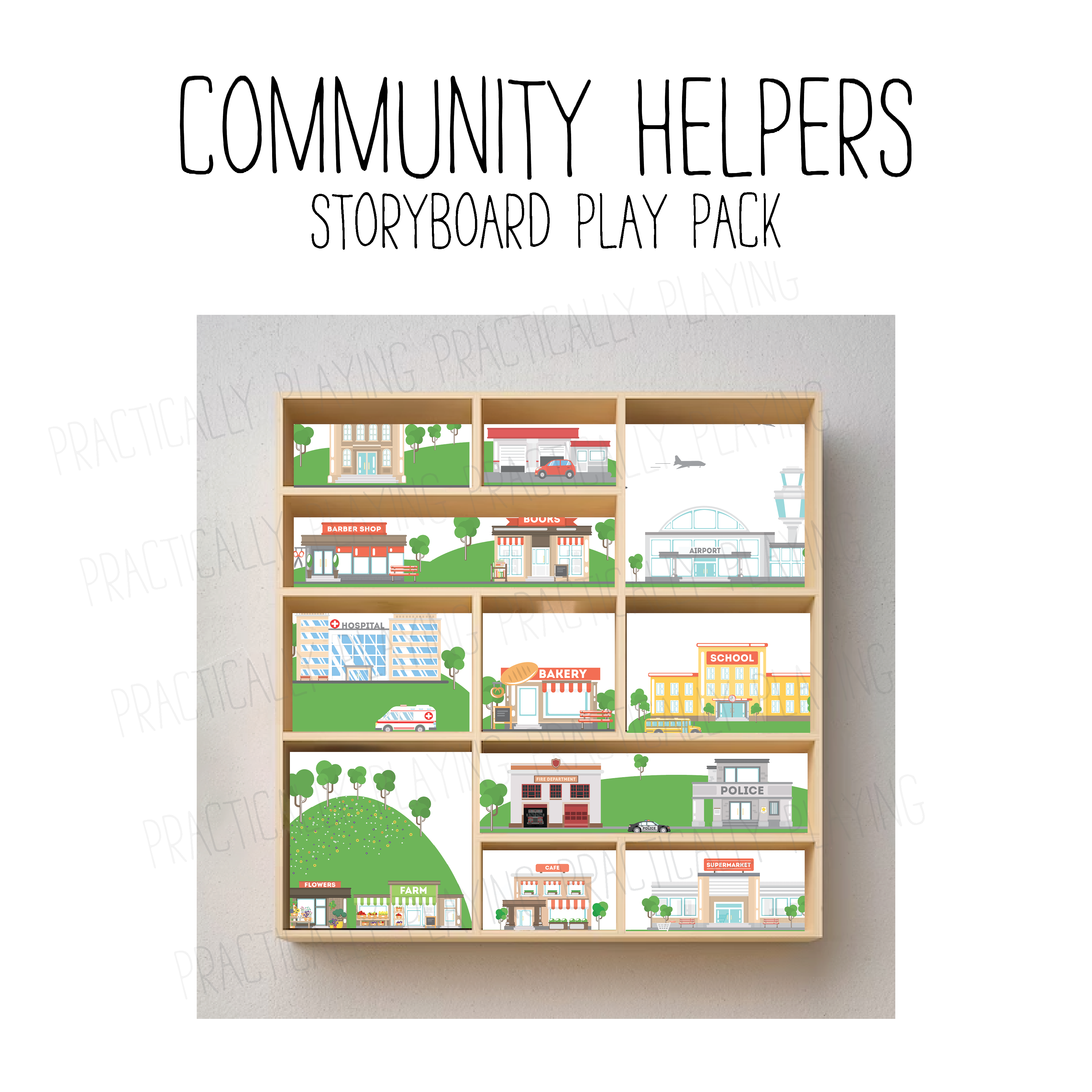 Community Helpers and Village Story Board Shelf – Practically Playing
