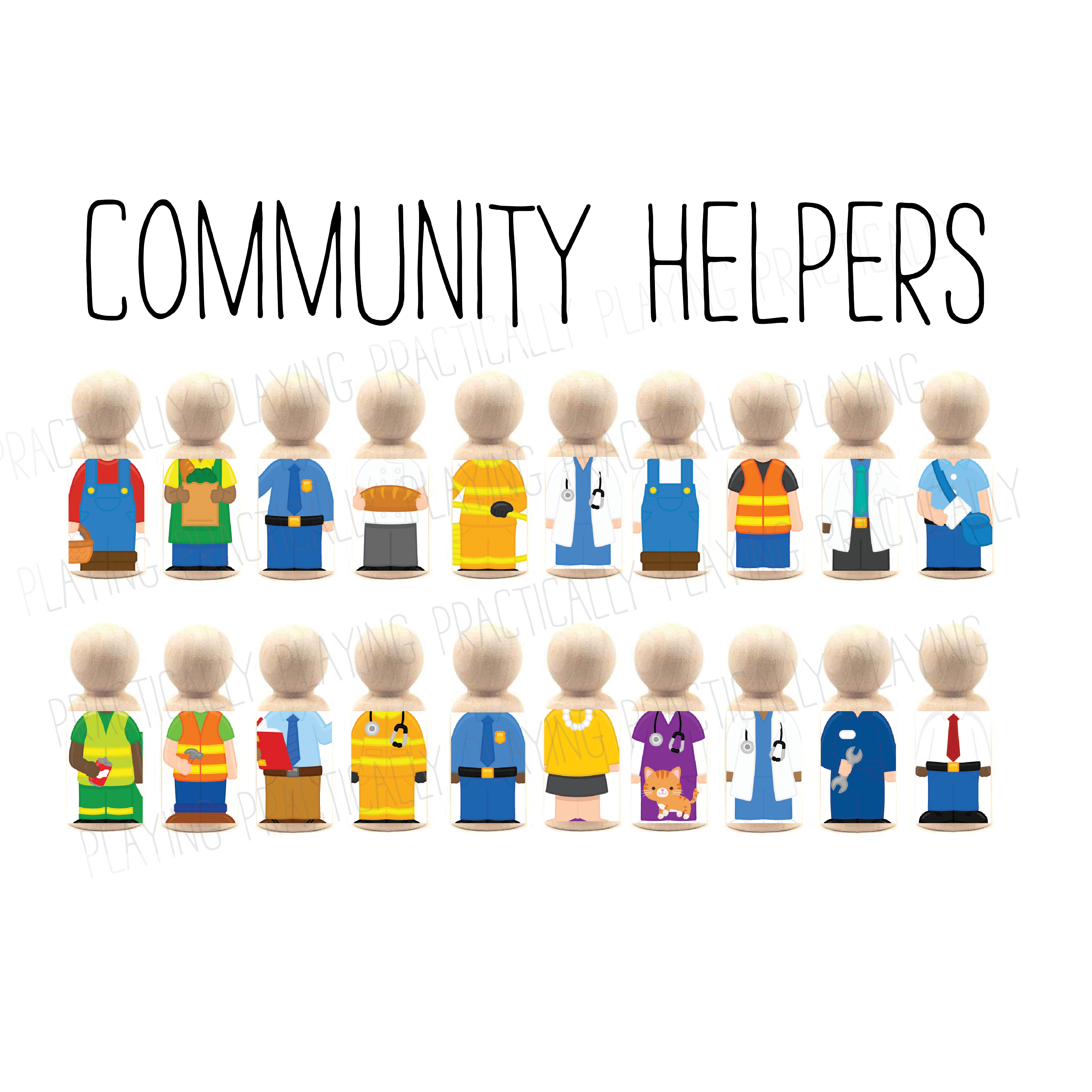 Community Helpers and Village Wrapable Peg Pack – Practically Playing