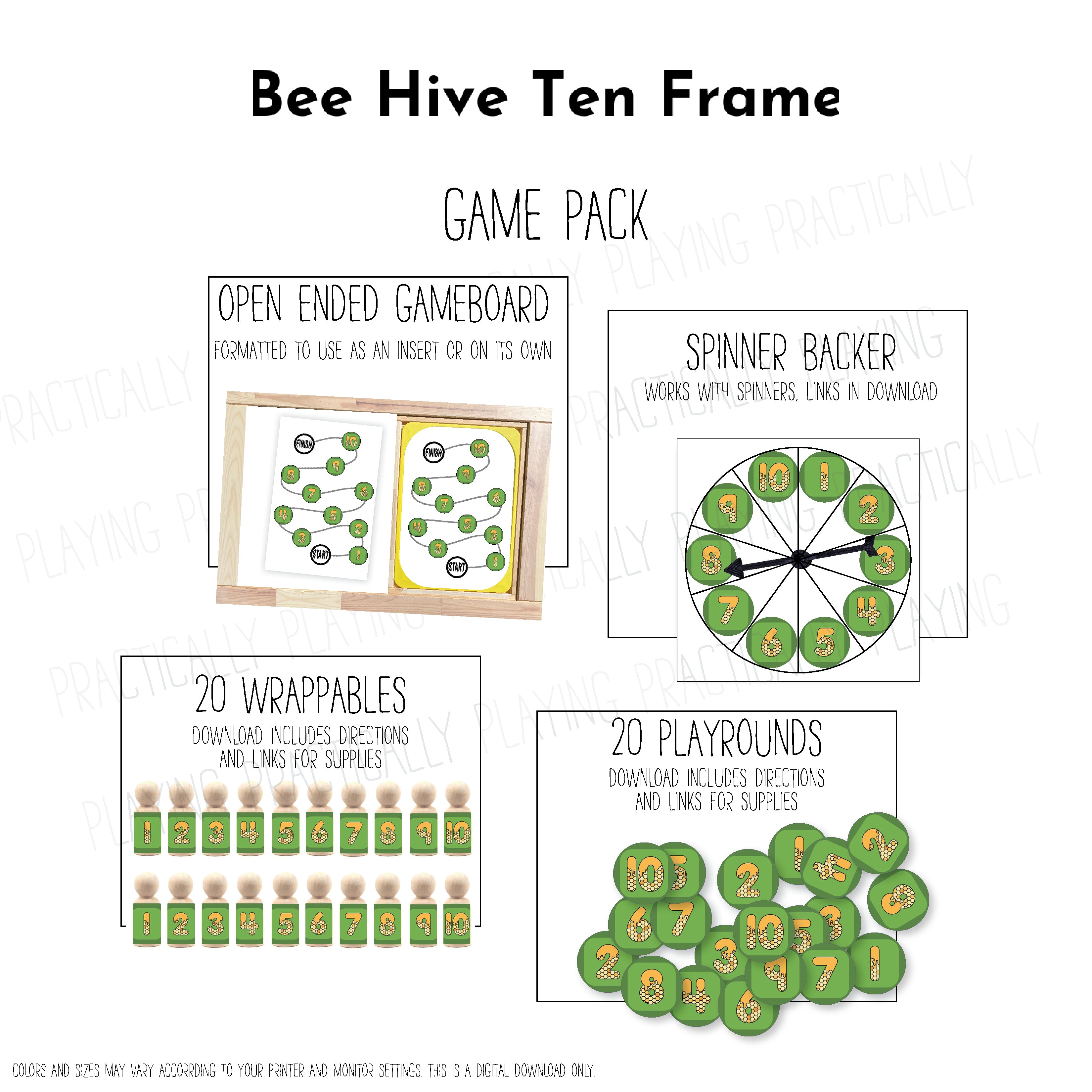 Bee Hive Ten Frame Puzzle and Math Pack: Printable Inserts, Dominos, P – Practically Playing