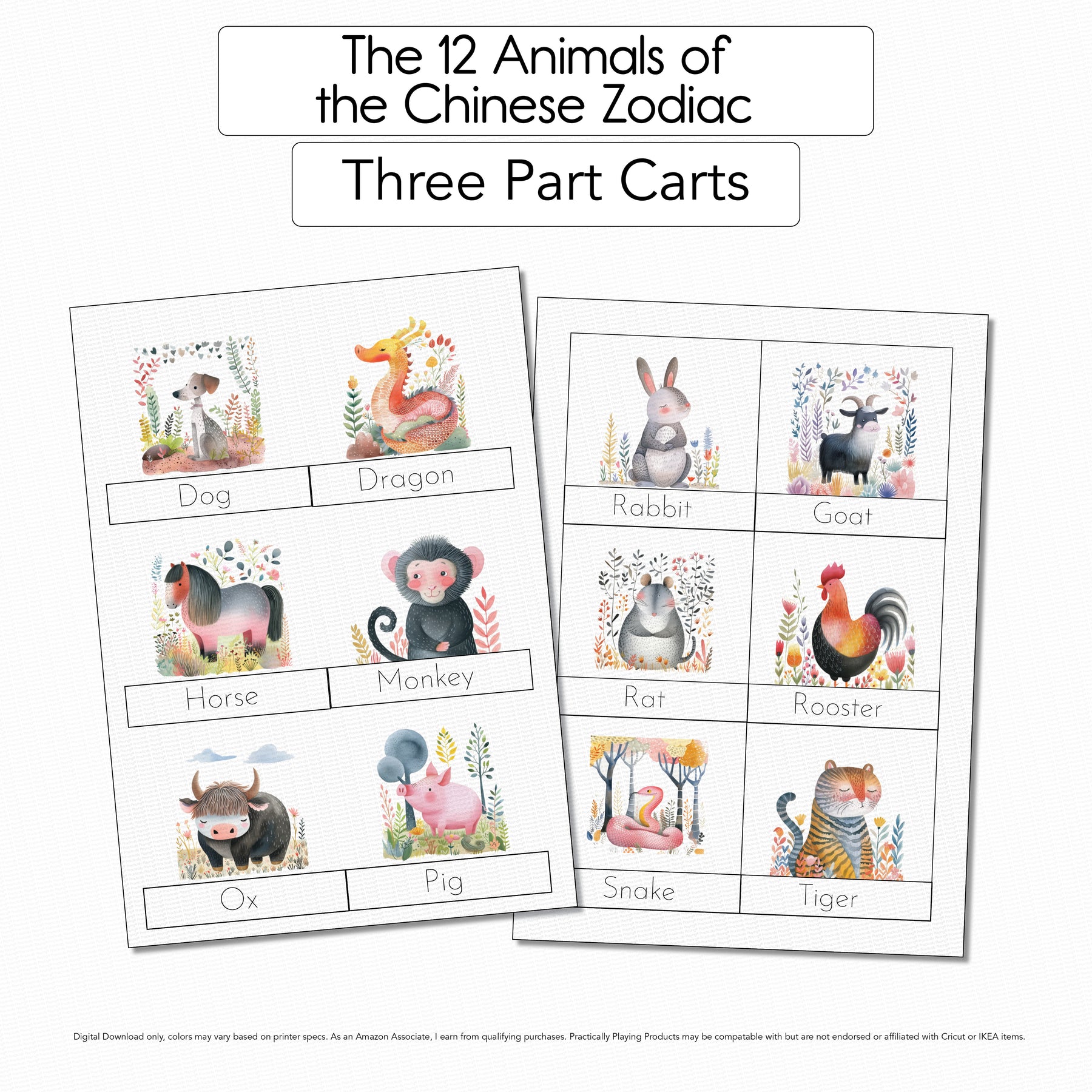 The 12 Animals of the Chinese Zodiac - 12 Three-Part Cards ...