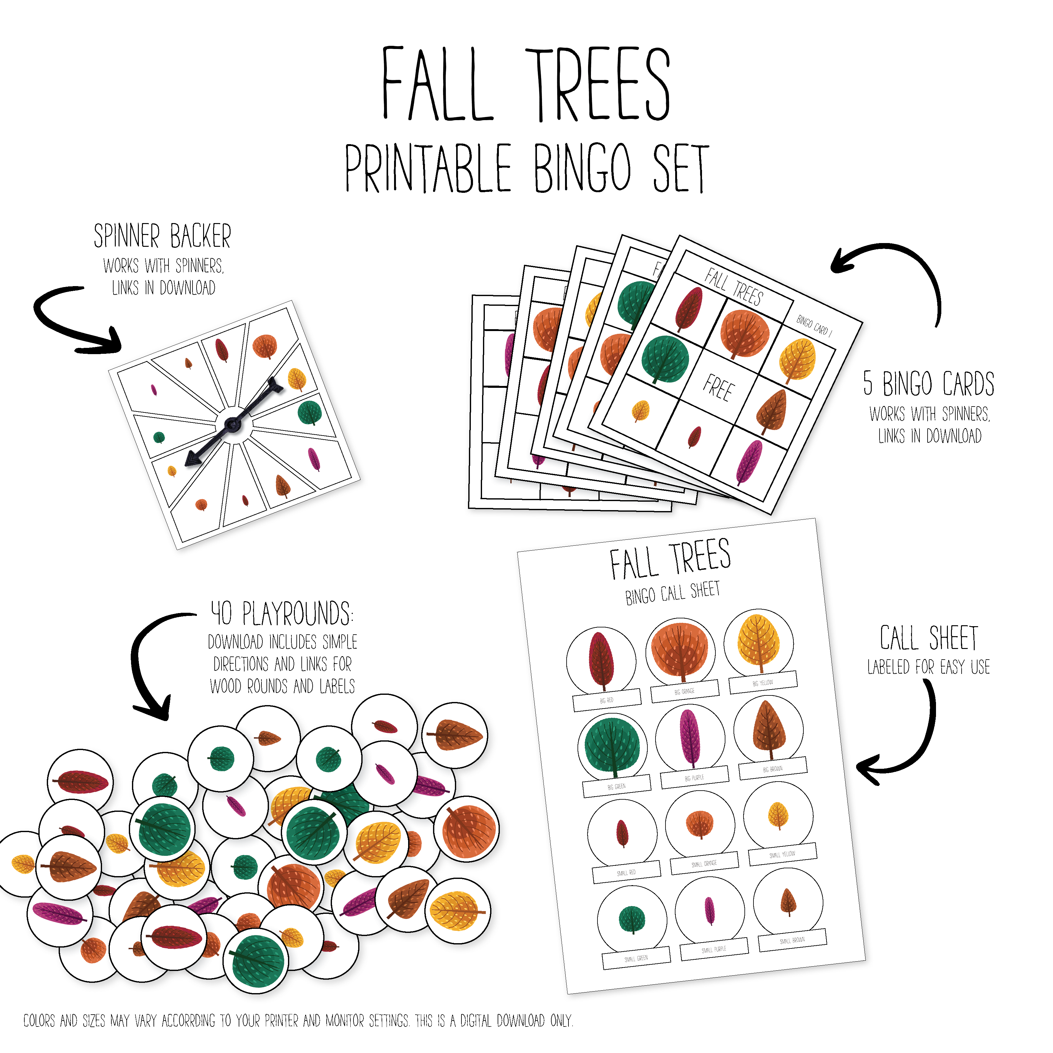 Fall Trees Bingo Game Pack – Practically Playing