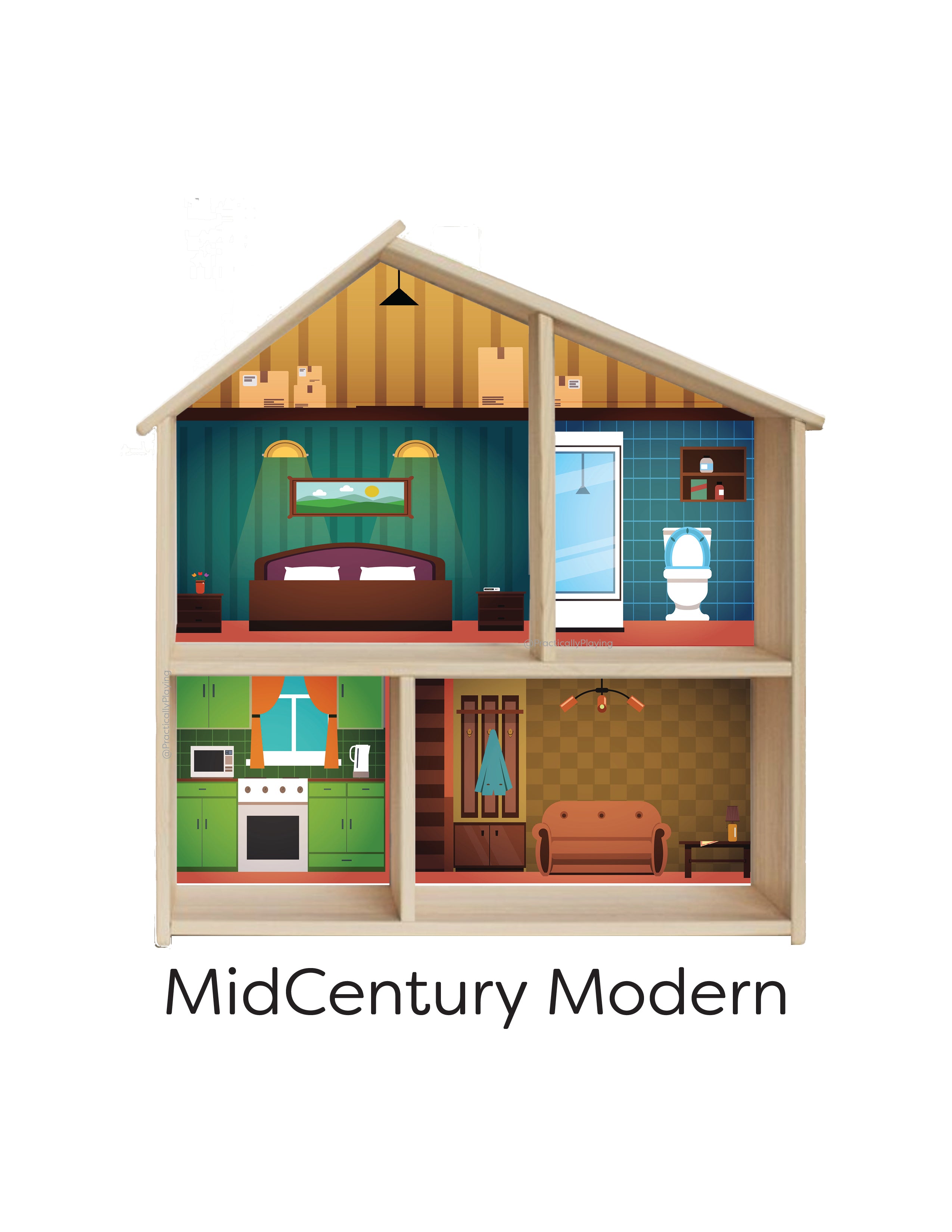 Mid-Century Modern Dollhouse Printable Insert – Practically Playing