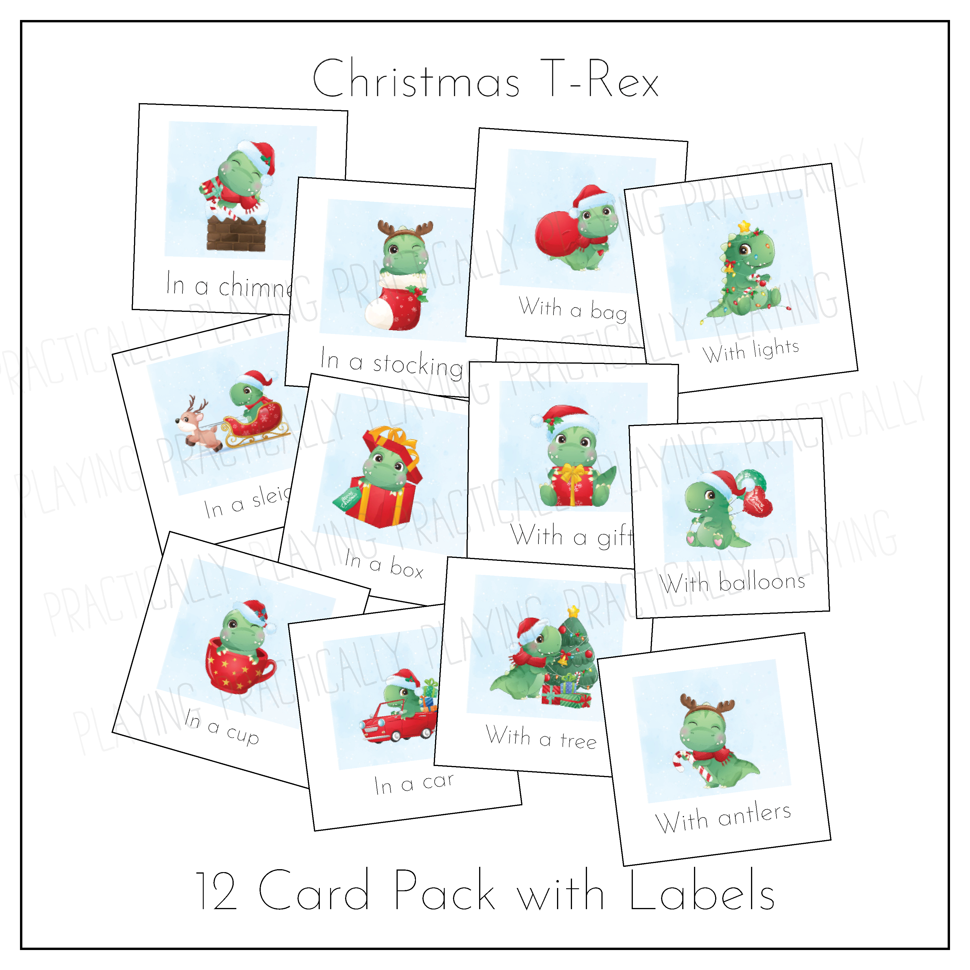 Christmas T-Rex Three Part Cards – Practically Playing
